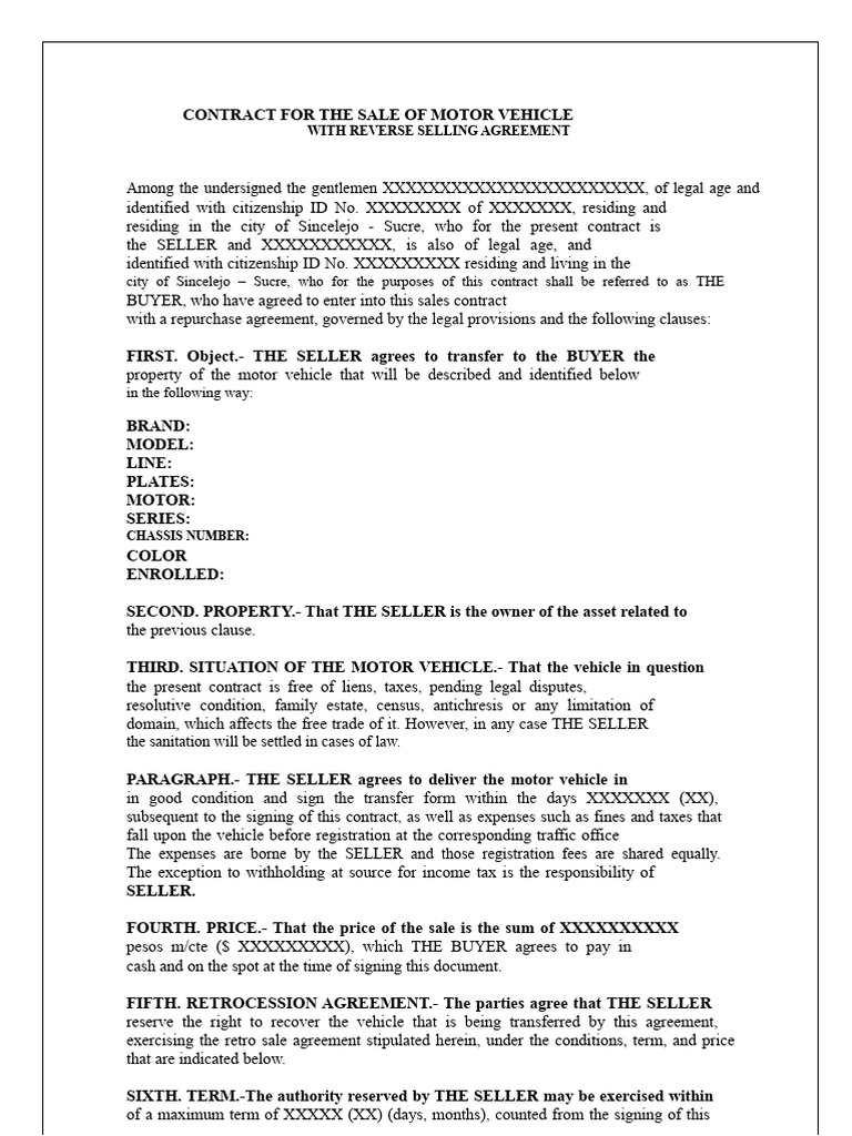 Contract For The Sale of Motor Vehicle. | PDF | Sales | Taxes