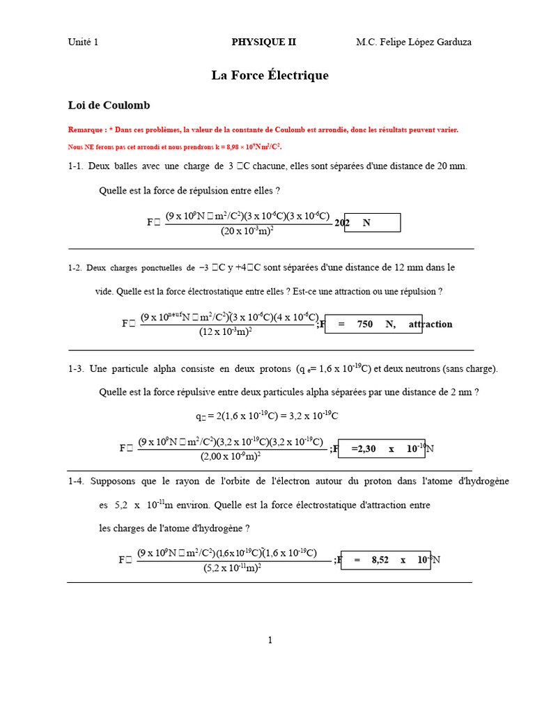 Force Électrique et Loi de Coulomb | PDF | Physique des particules ...