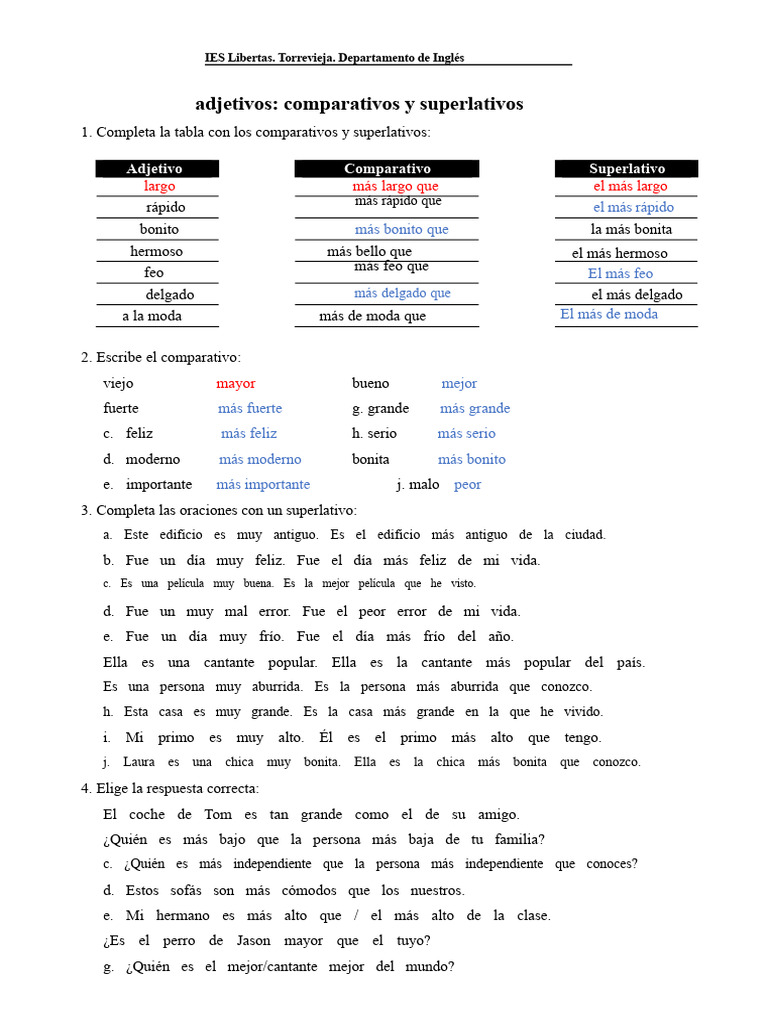 Adjetivos Comparativos y Superlativos | PDF