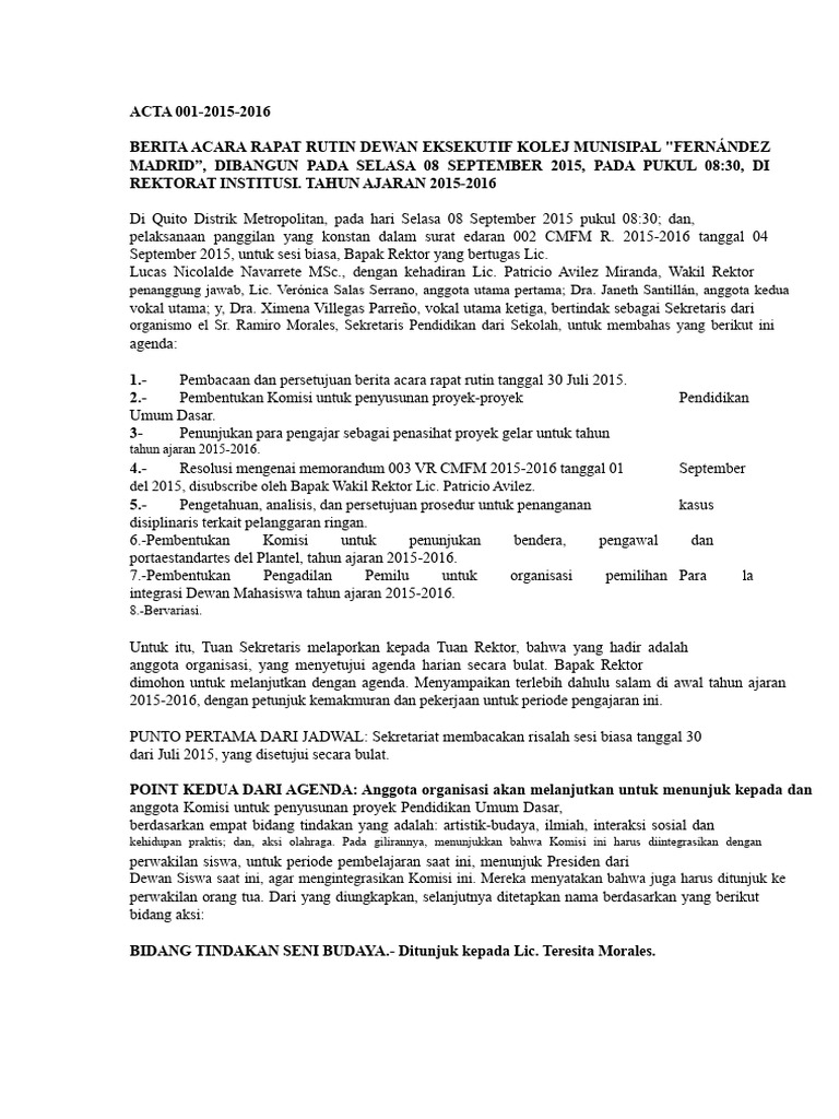 Model Berita Acara Rapat Dewan Eksekutif | PDF