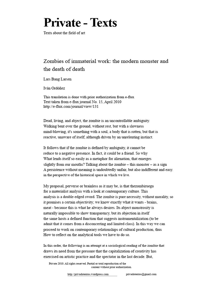 Zombies of Immaterial Labor: The Modern Monster and The Death of Death ...