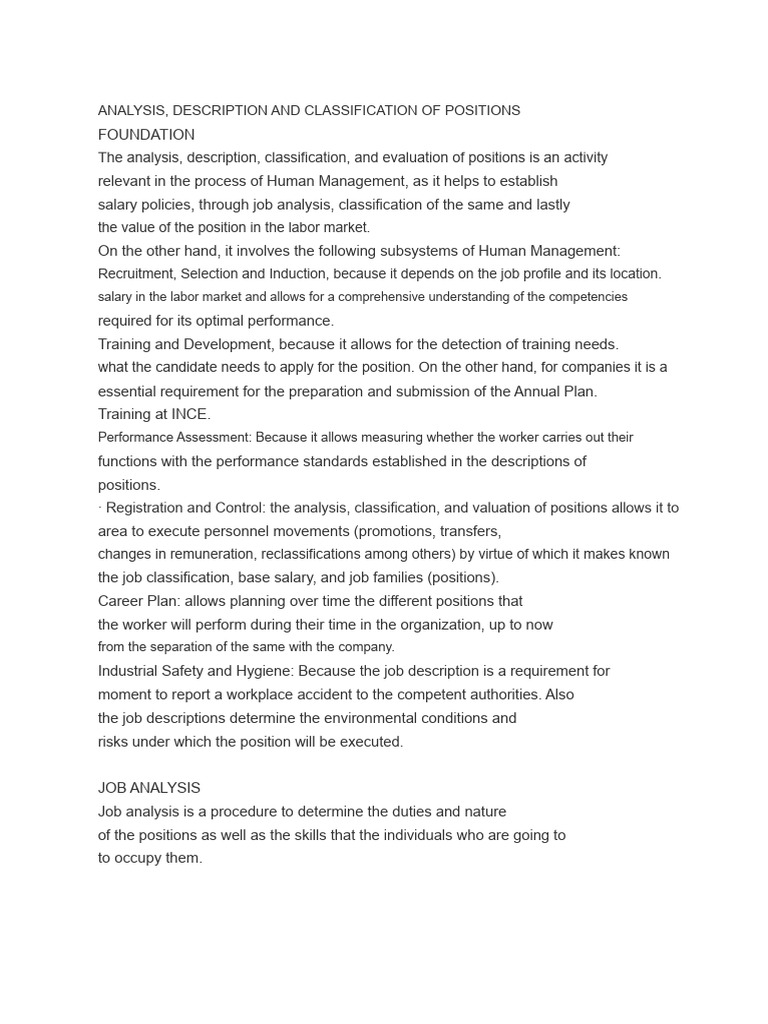 Analysis and Job Description | PDF | Analysis | Occupational Safety And ...