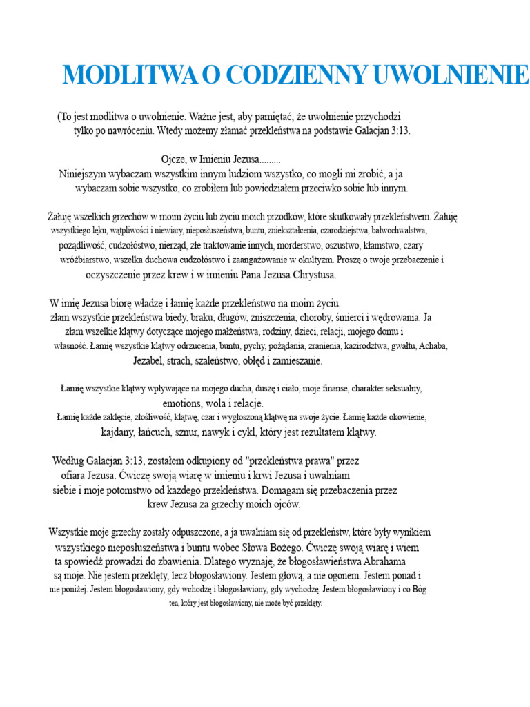 Codzienna Modlitwa o Wyzwolenie | PDF