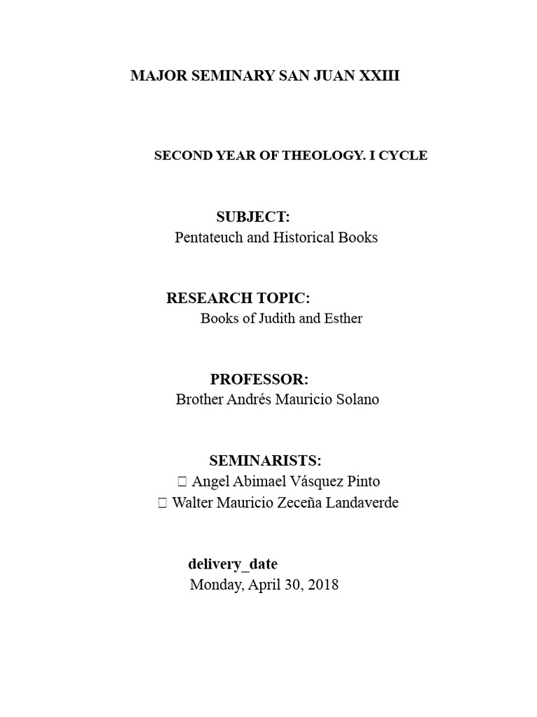 Work On The Book of Judith | PDF | Esther | Biblical Canon