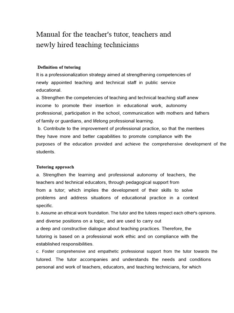 Teacher Tutoring Manual for New Staff | PDF | Teachers | Learning