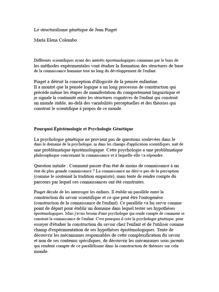 Structuralisme génétique de Piaget expliqué | PDF | Psychologie ...