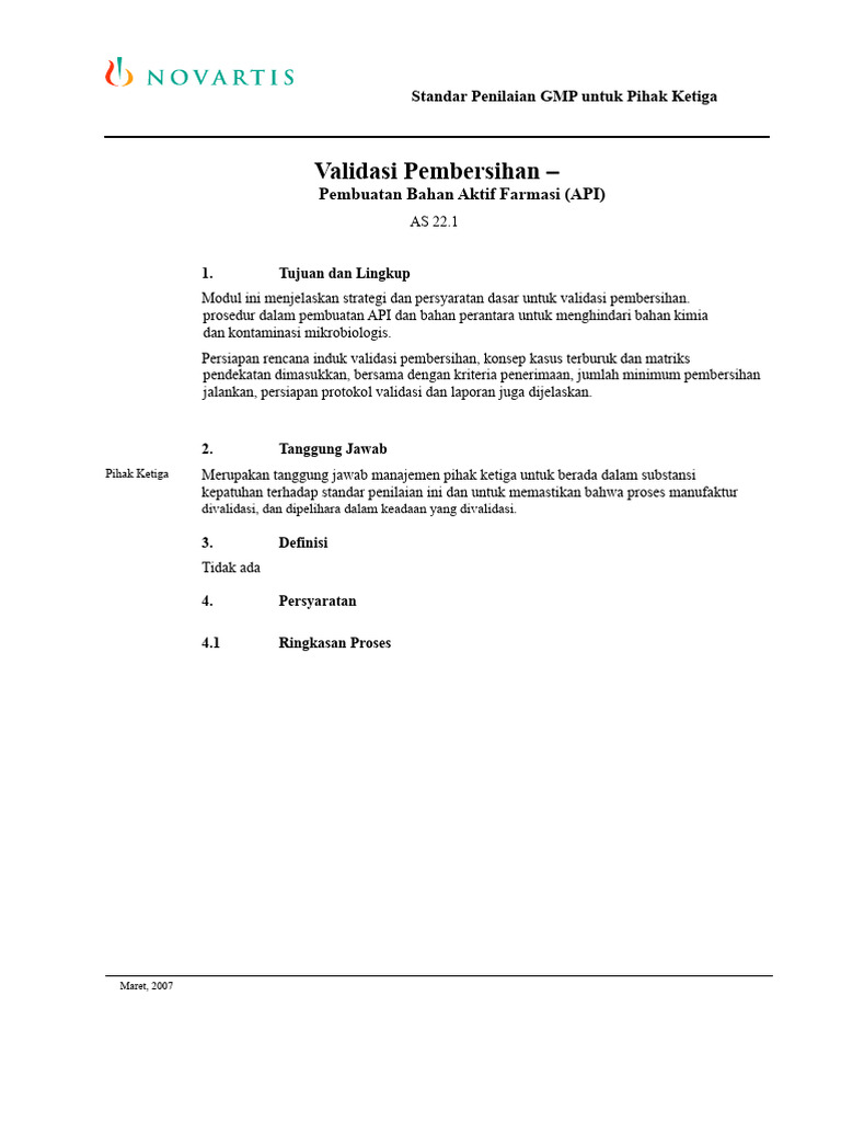 Pembersihan Validasi SOP Novartis PDF | PDF