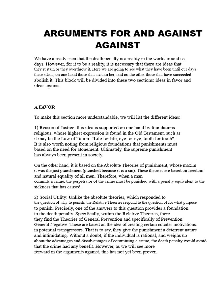 Arguments For and Against the Death Penalty | PDF | Crimes | Crime ...