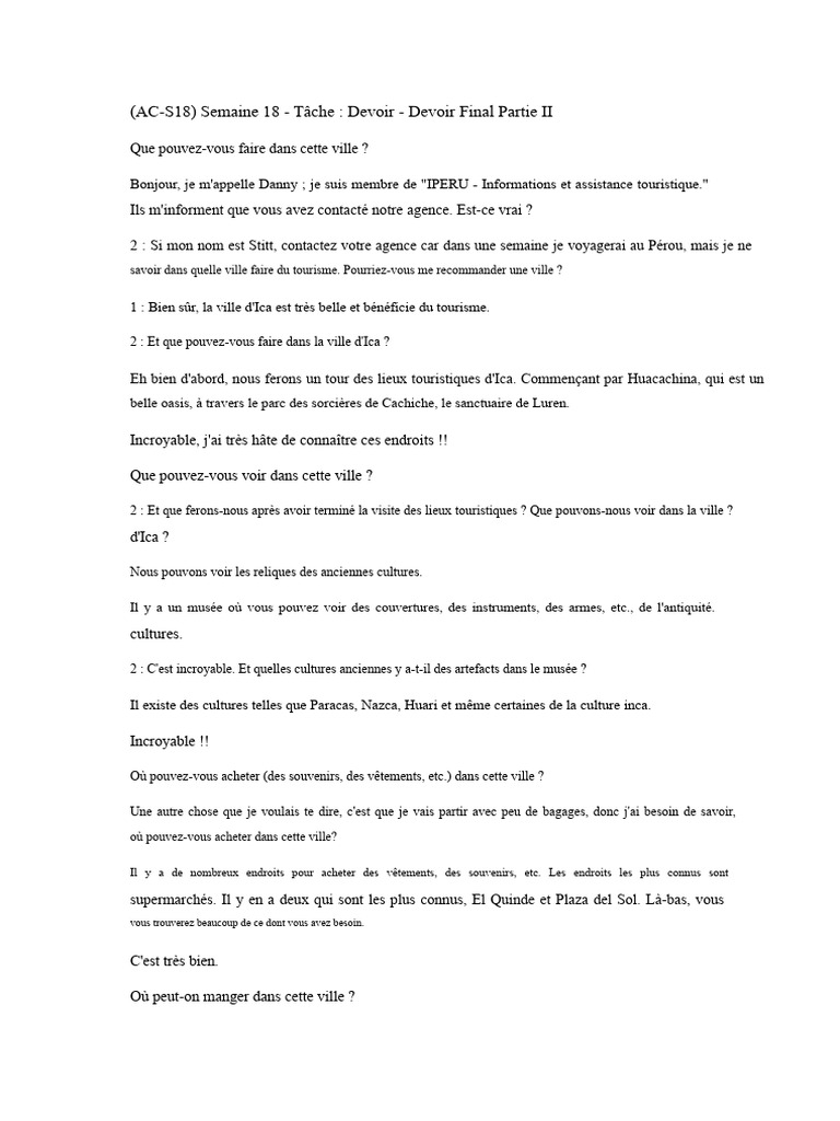 (AC-S18) Semaine 18 - Tâche: Devoir - Devoir Final Partie II | PDF | Tourisme