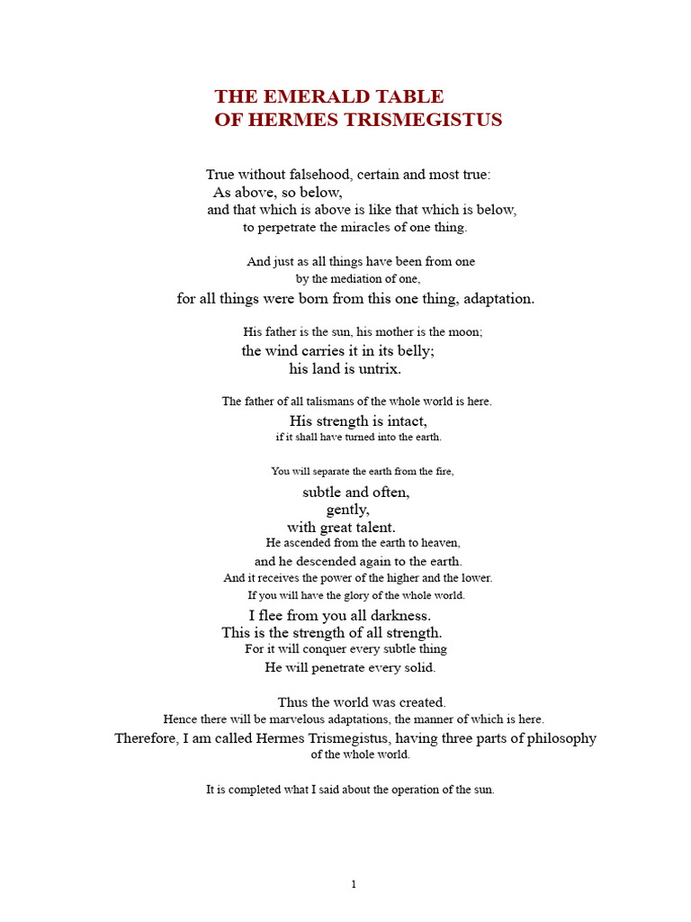 The Emerald Tablet of Hermes Trismegistus | PDF | Spirituality ...