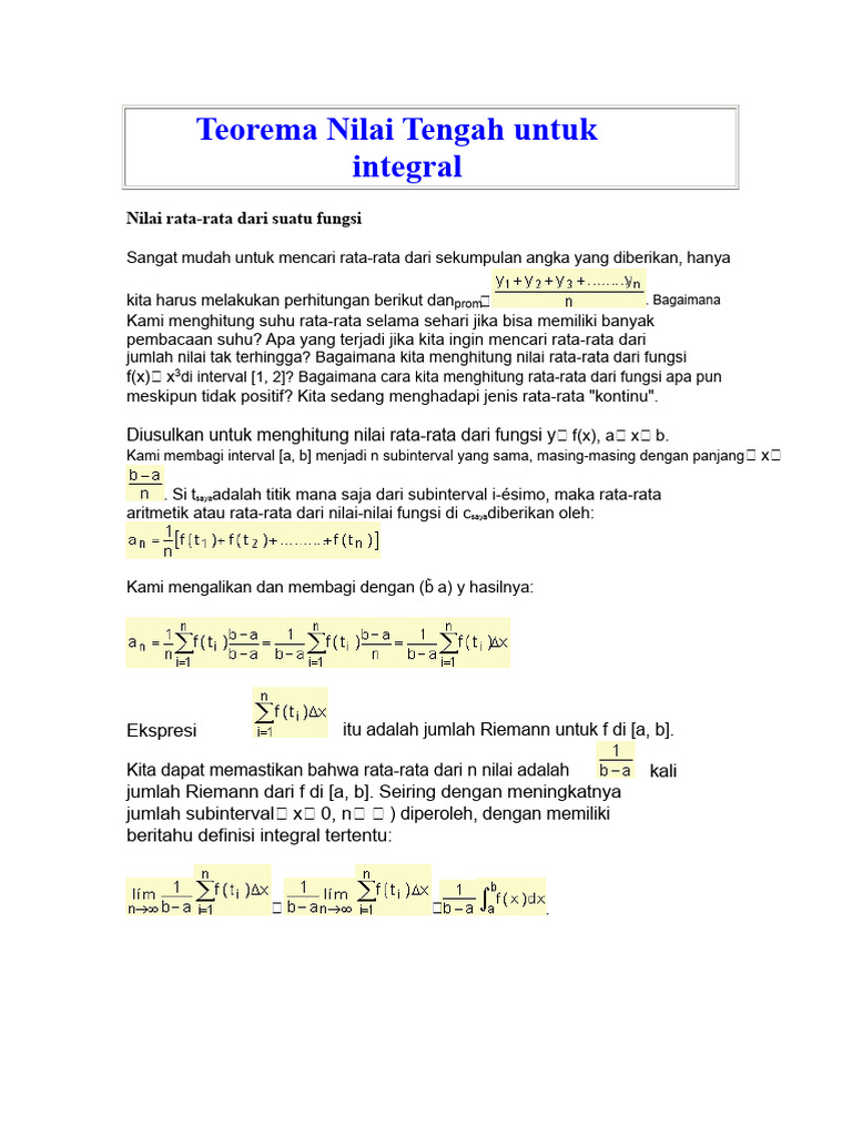 Teorema Nilai Rata-Rata Integral | PDF