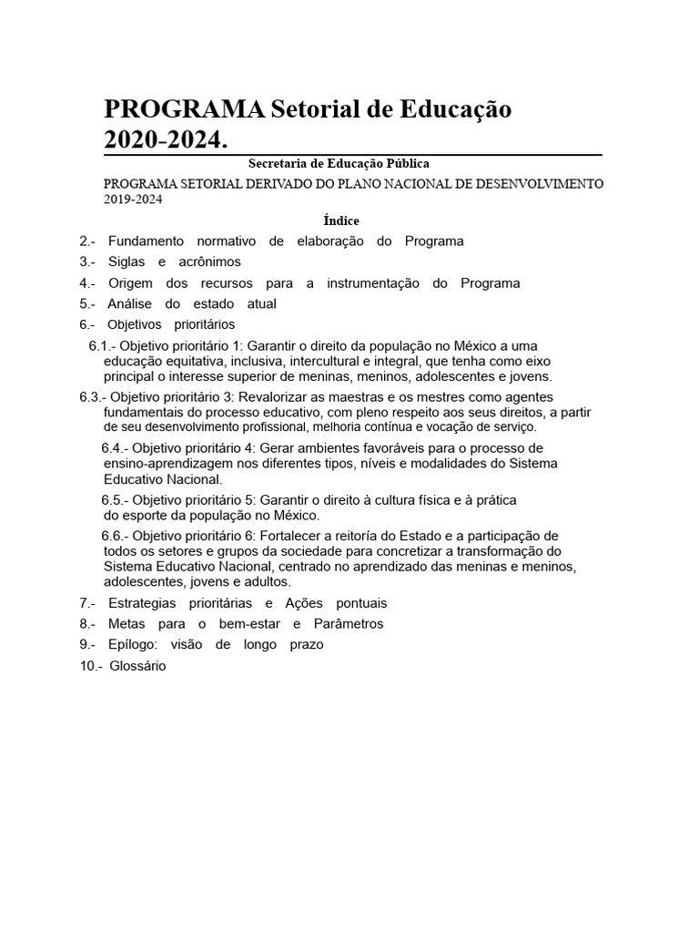 Programa Setorial de Educação 2020-2024 | PDF | Pedagogia | Obesidade