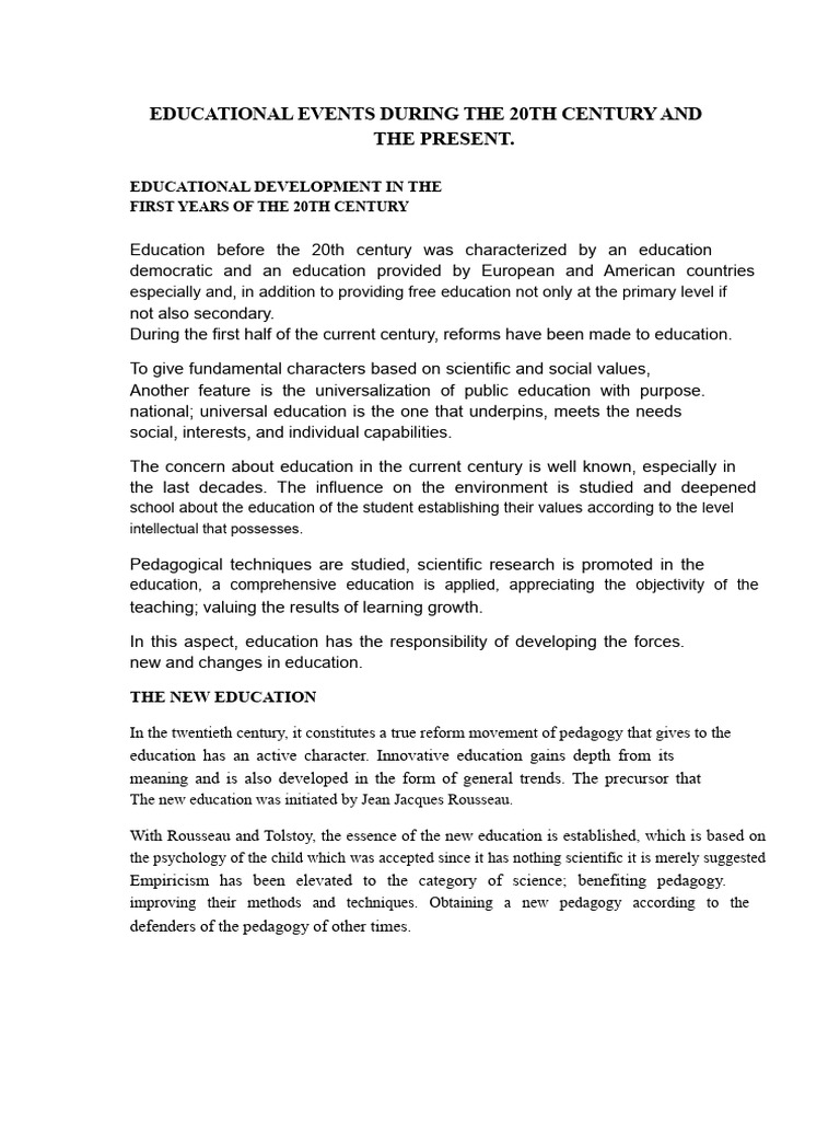 20th Century Education Evolution | PDF | Pedagogy | Psychology