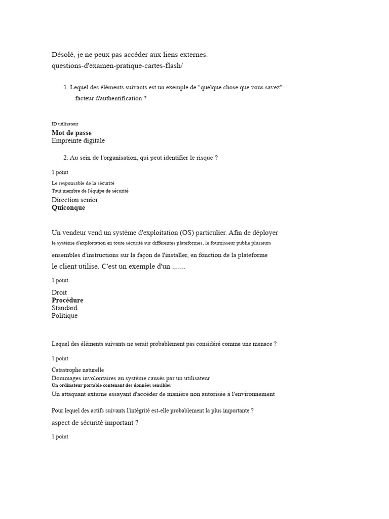 Questions d'examen CC sur la cybersécurité | PDF | Sécurité des ...