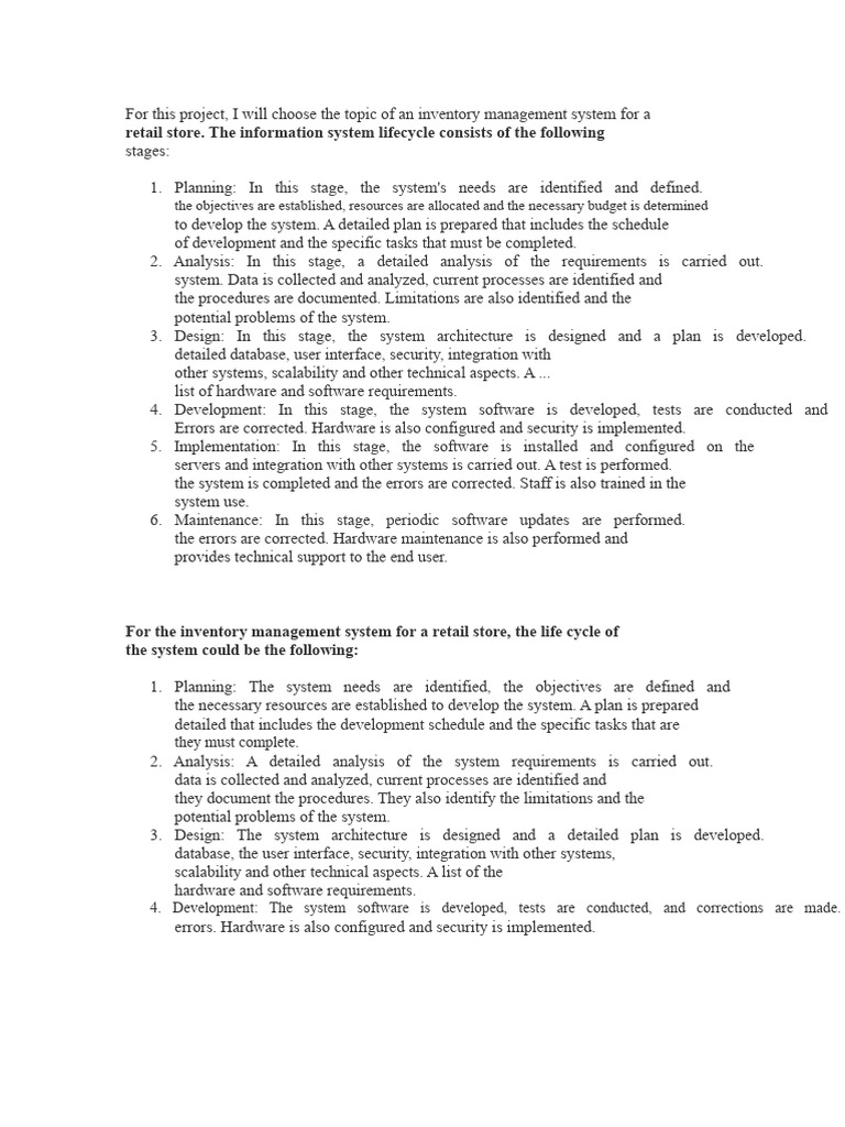 Inventory Management System Project For A Retail Store | PDF | System ...