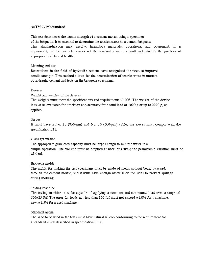 ASTM C-190: Cement Mortar Tensile Test | PDF | Cement | Mortar (Masonry)