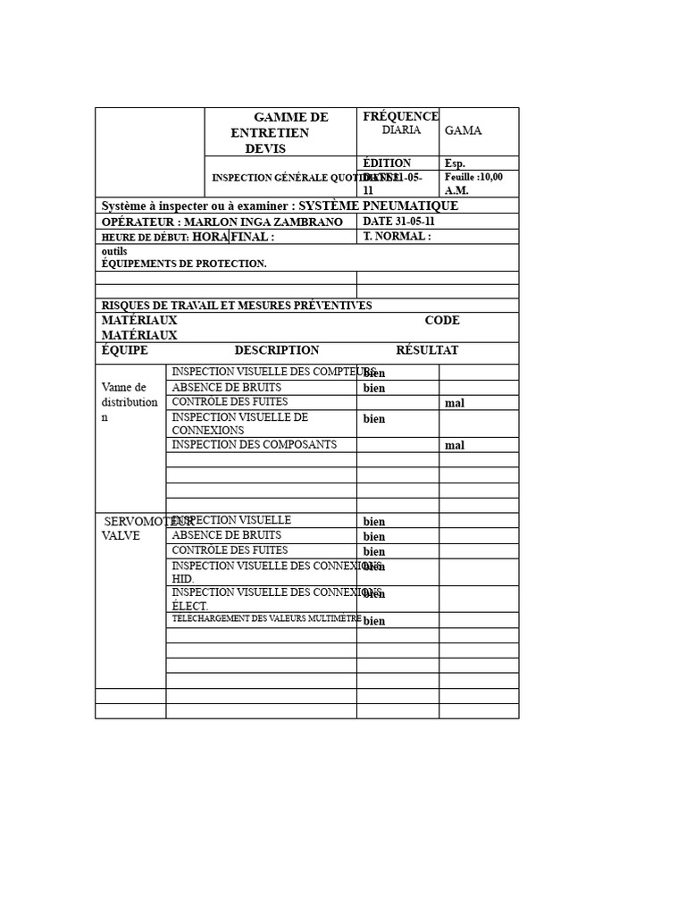 Gamme de Maintenance Préventive | PDF | Soupape | Ingénierie mécanique