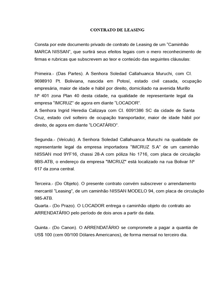 CONTRATO DE LEASING | PDF