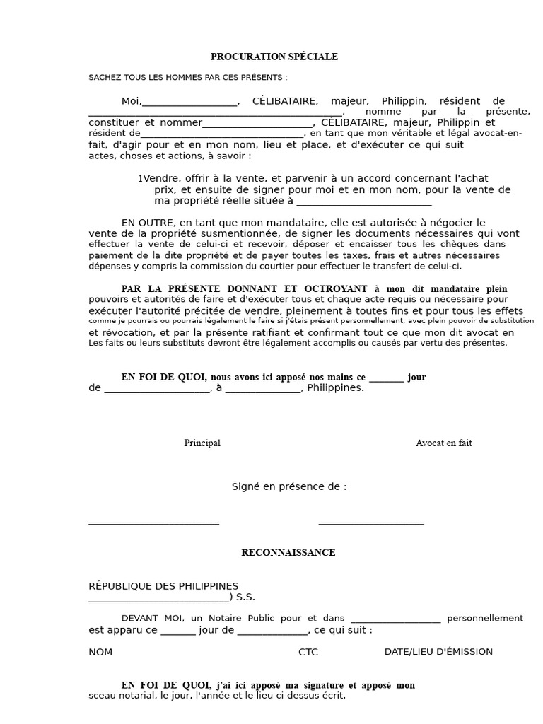 Modèle de procuration spéciale | PDF