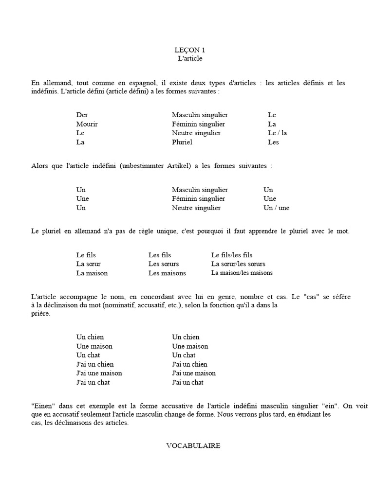 Articles en allemand : Guide pratique | PDF | Genre grammatical ...
