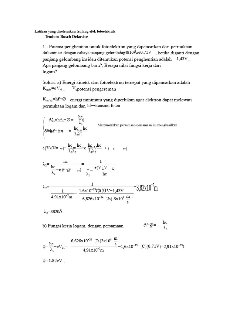 BAB IV Latihan yang diselesaikan tentang efek fotoelektrik | PDF
