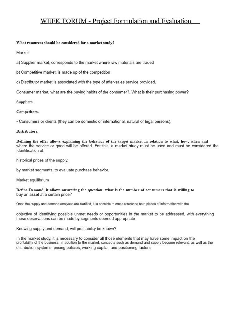 Forum Week 3 Formulation and Evaluation of Projects | PDF | Market (Economics) | Demand