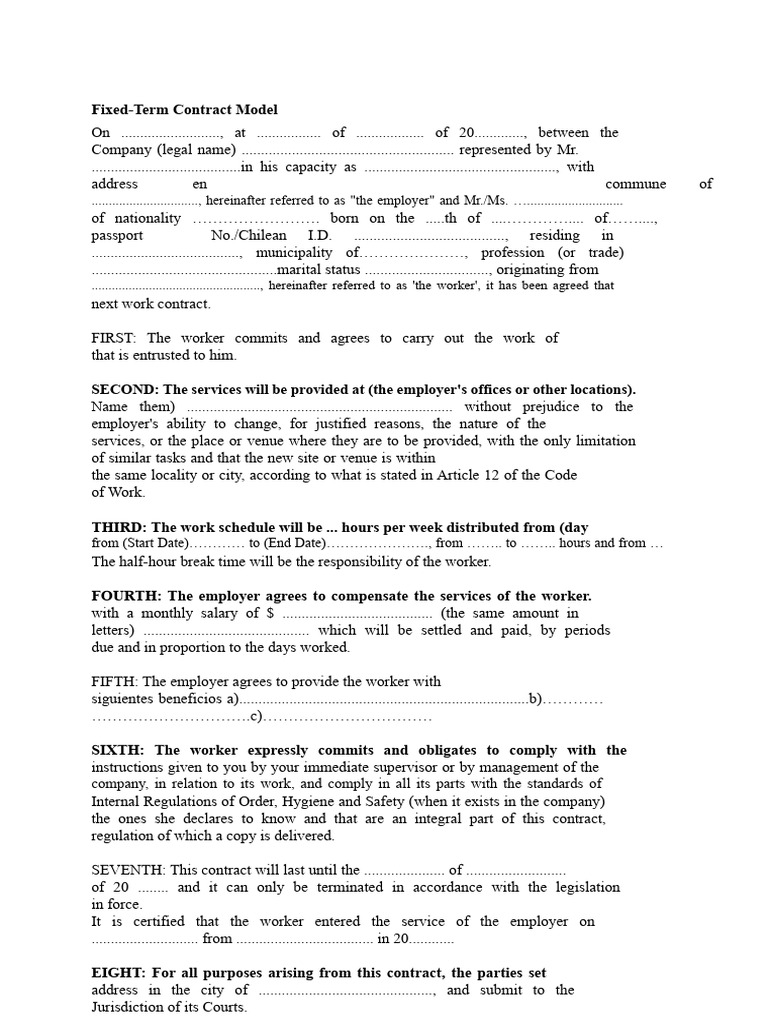 Fixed-Term Contract Model | PDF | Employment | Business Law
