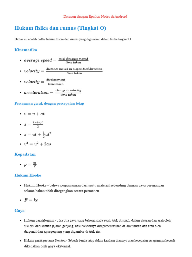 Hukum Fisika dan Rumus Tingkat O | PDF