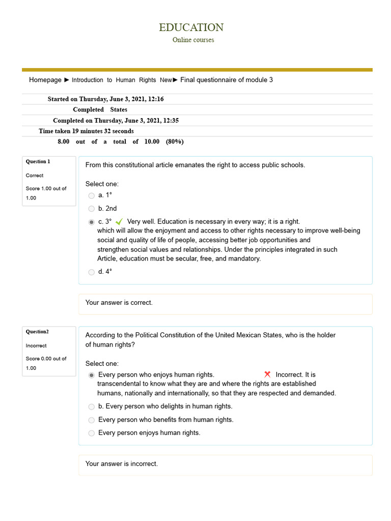 Final Questionnaire of Module 3. | PDF | Human Rights | Justice