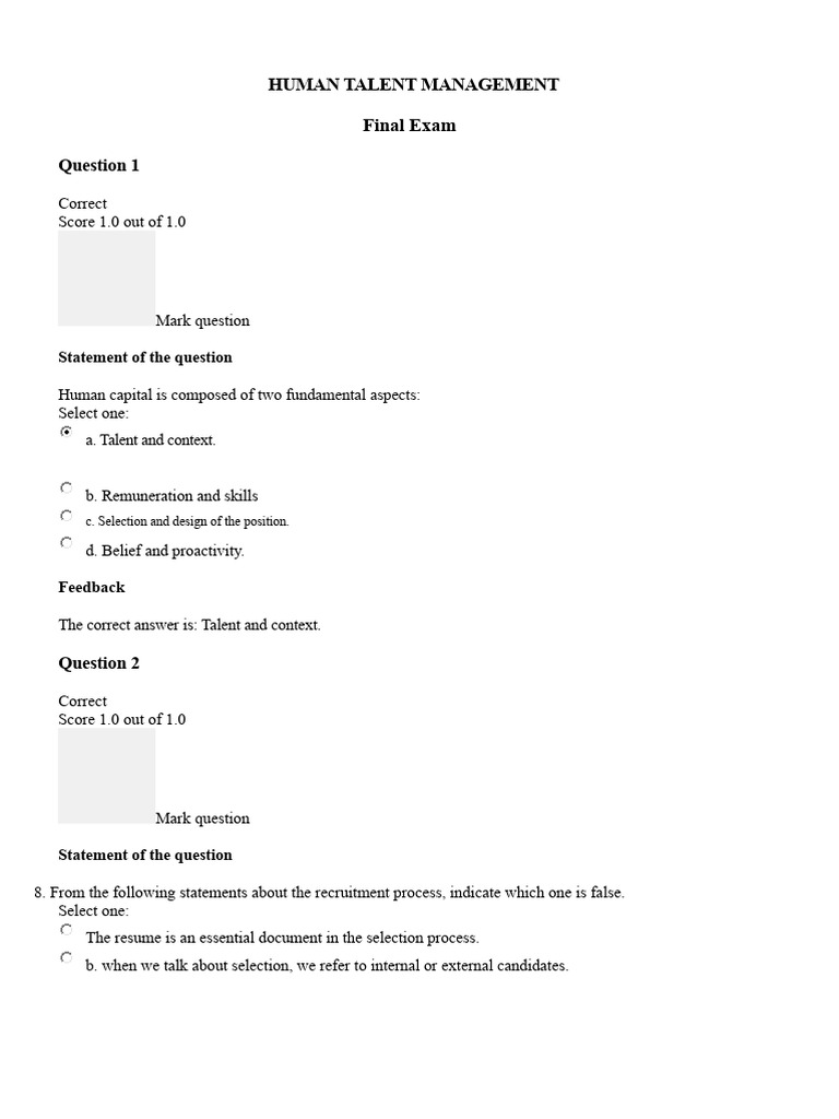 Human Talent Management Exam Insights | PDF | Risk | System