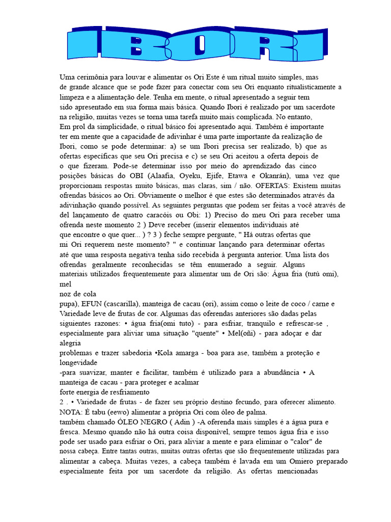 Uma Cerimônia para Louvar e Alimentar Os Ori (IBORI) | PDF | Oração