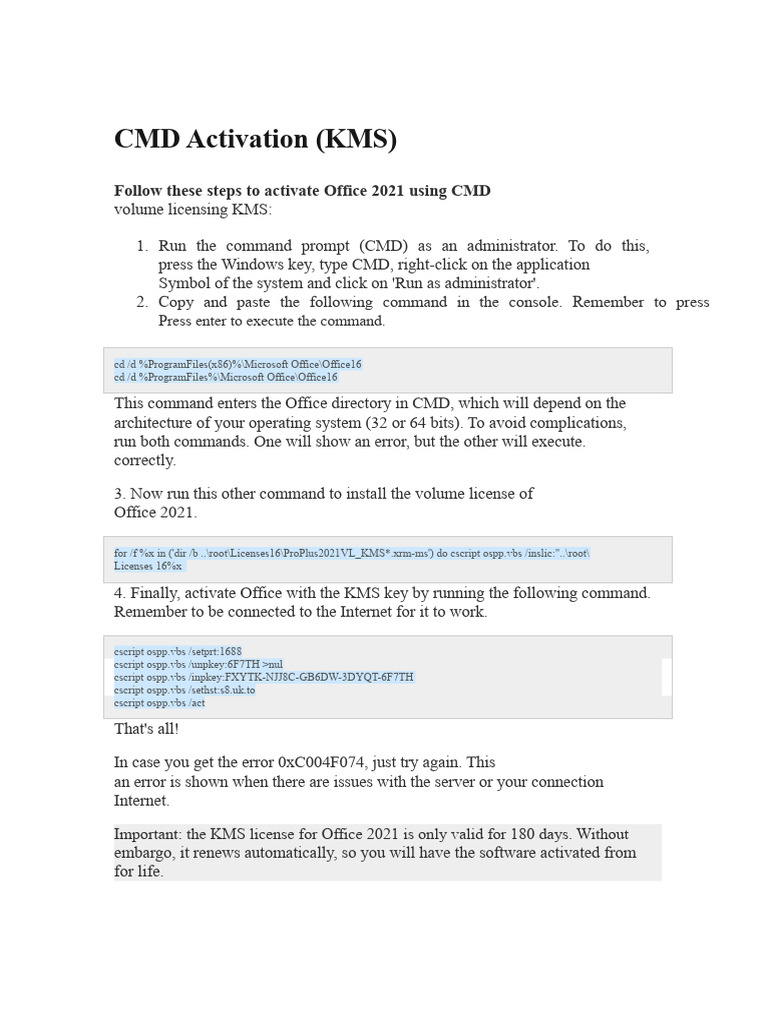 Activate Office 2021 via CMD Guide | PDF