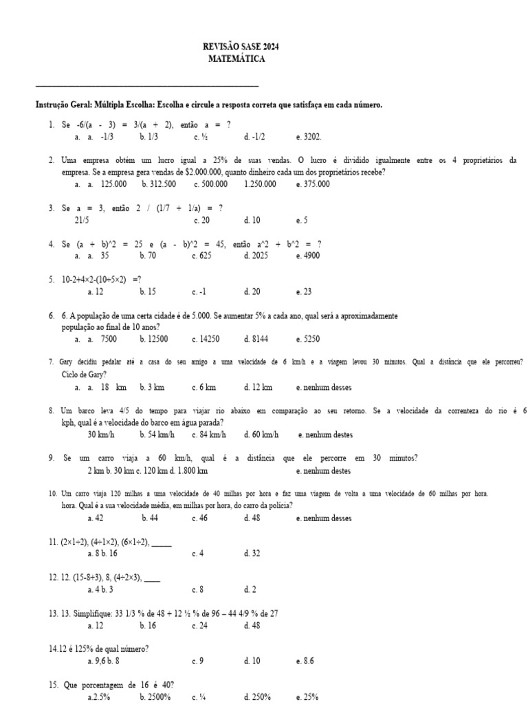 REVISÃO SASE 2024 (Parte 3) | PDF