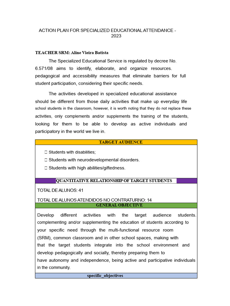 Specialized Educational Attendance Action Plan | PDF | Pedagogy ...