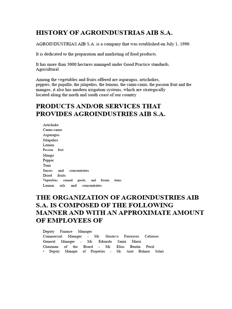 Agroindustrias AIB S.A. Overview | PDF