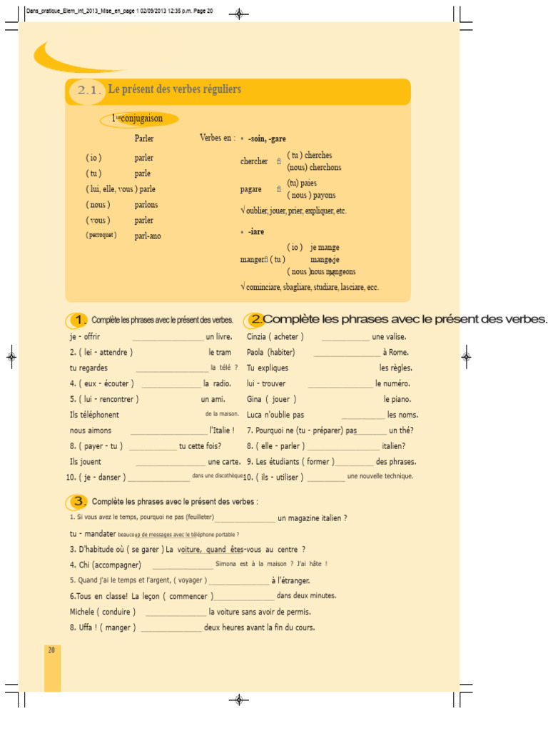 Verbes Réguliers Activité | PDF | Grammaire | Linguistique
