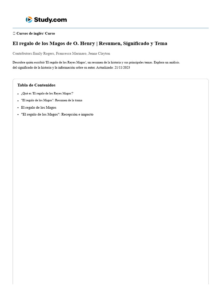 Resumen y significado de "El regalo de los Magos" | PDF | Amor | O. Henry