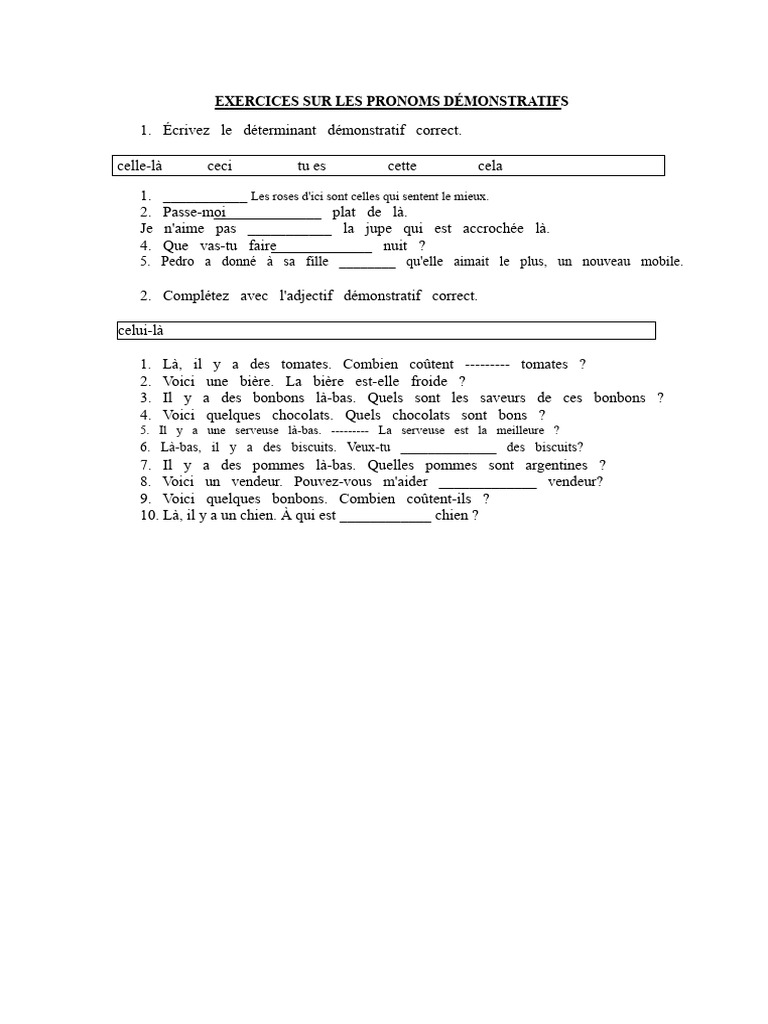 Exercices sur les pronoms démonstratifs | PDF