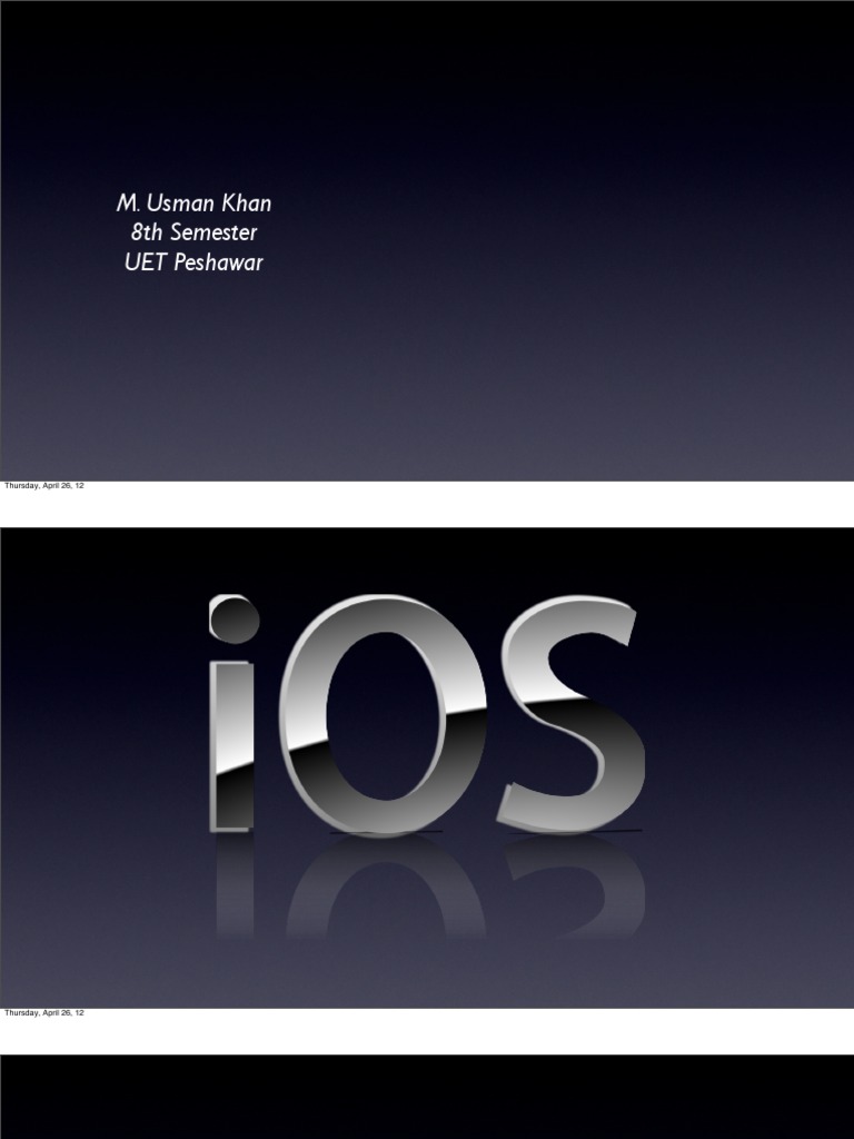 M. Usman Khan 8th Semester UET Peshawar: Thursday, April 26, 12 | PDF | Model–View–Controller | Ios