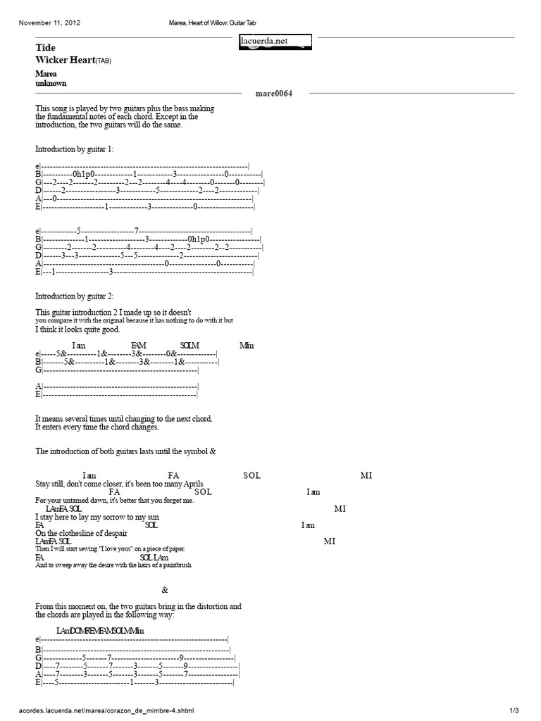 Tide, Wicker Heart - Guitar Tab | PDF | Musicology | Musical Compositions