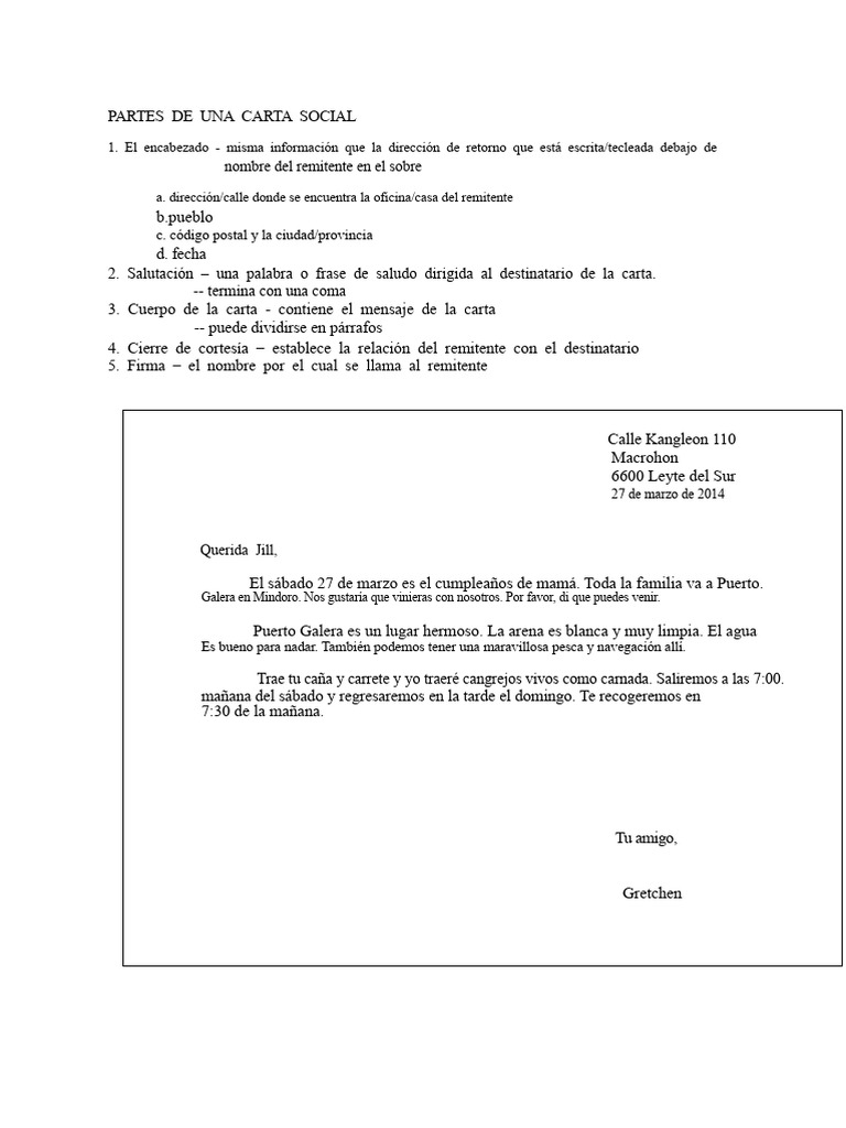 Partes de Cartas Sociales y Comerciales | PDF