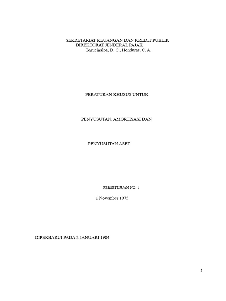 Perjanjian No. 1 Peraturan Penyusutan | PDF