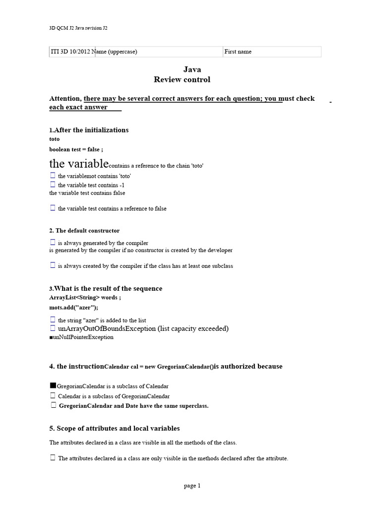 Java Revision Quiz Corrected | PDF | Inheritance (Object Oriented ...