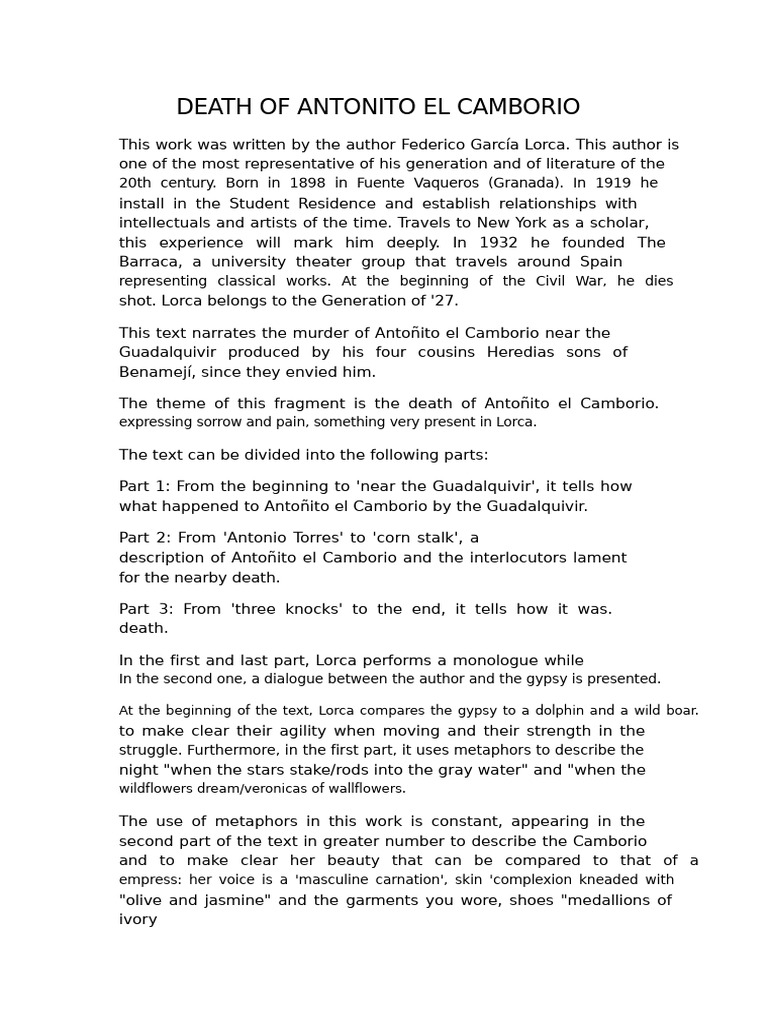 Death of Antoñito El Camborio | PDF | Federico García Lorca | Poetry
