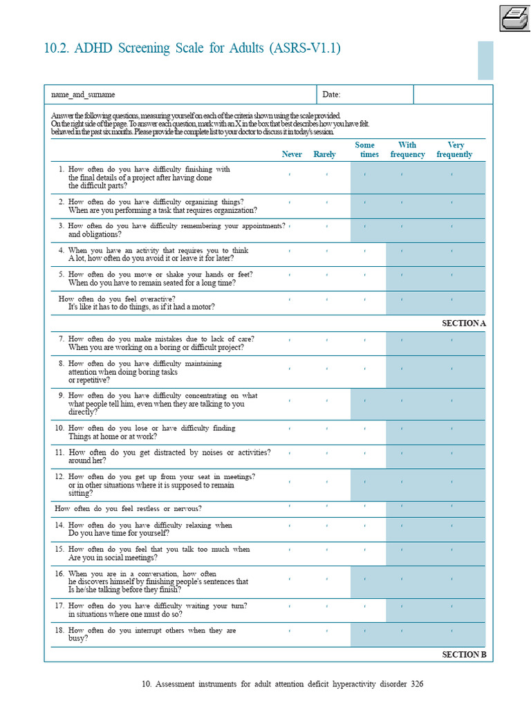 ADHD Adults ASRS | PDF | Behavioural Sciences | Abnormal Psychology