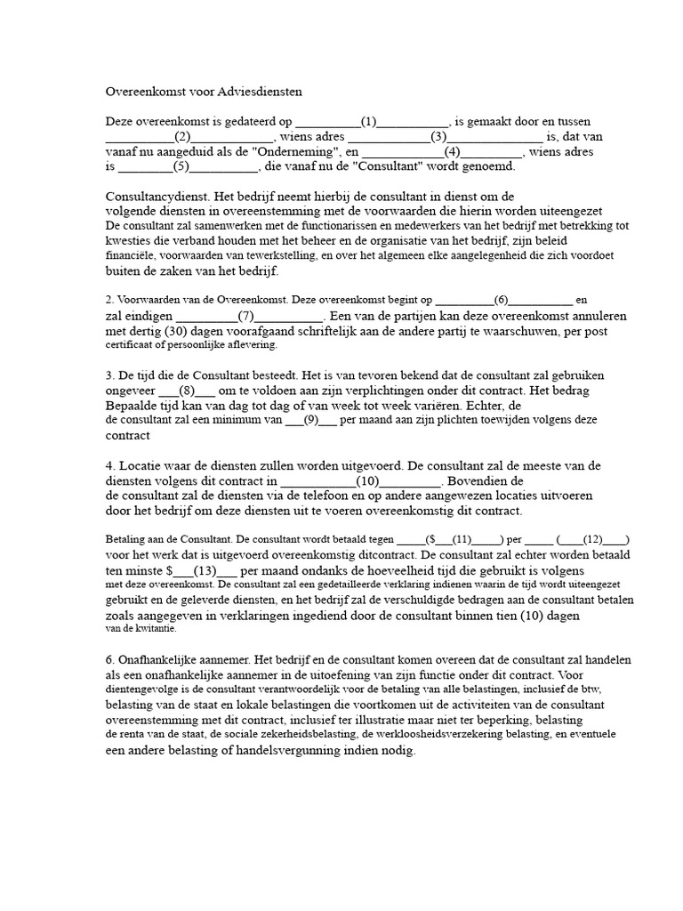 Consultancy Overeenkomst | PDF