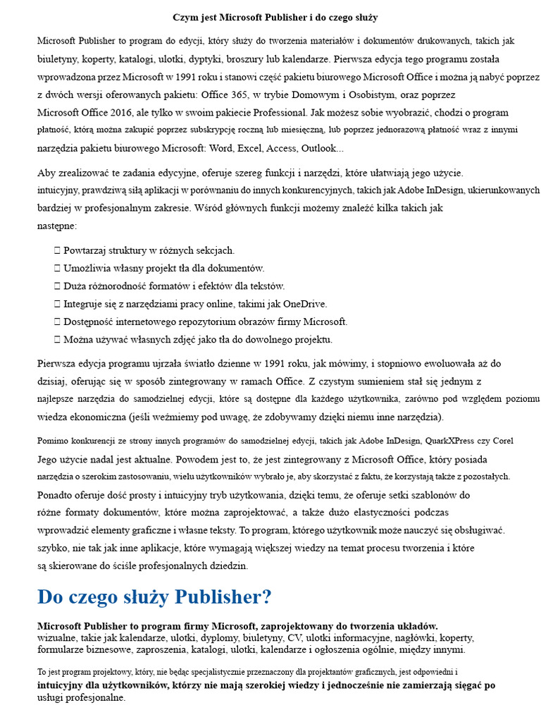 Czym jest Microsoft Publisher i do czego służy | PDF