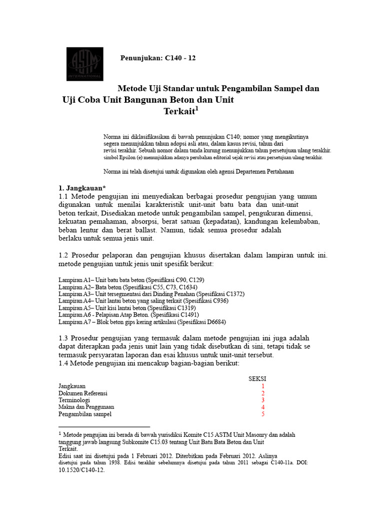ASTM C140-12 Bahasa Spanyol | PDF