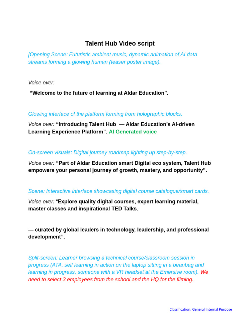 Talent Hub Video Script V3 | PDF