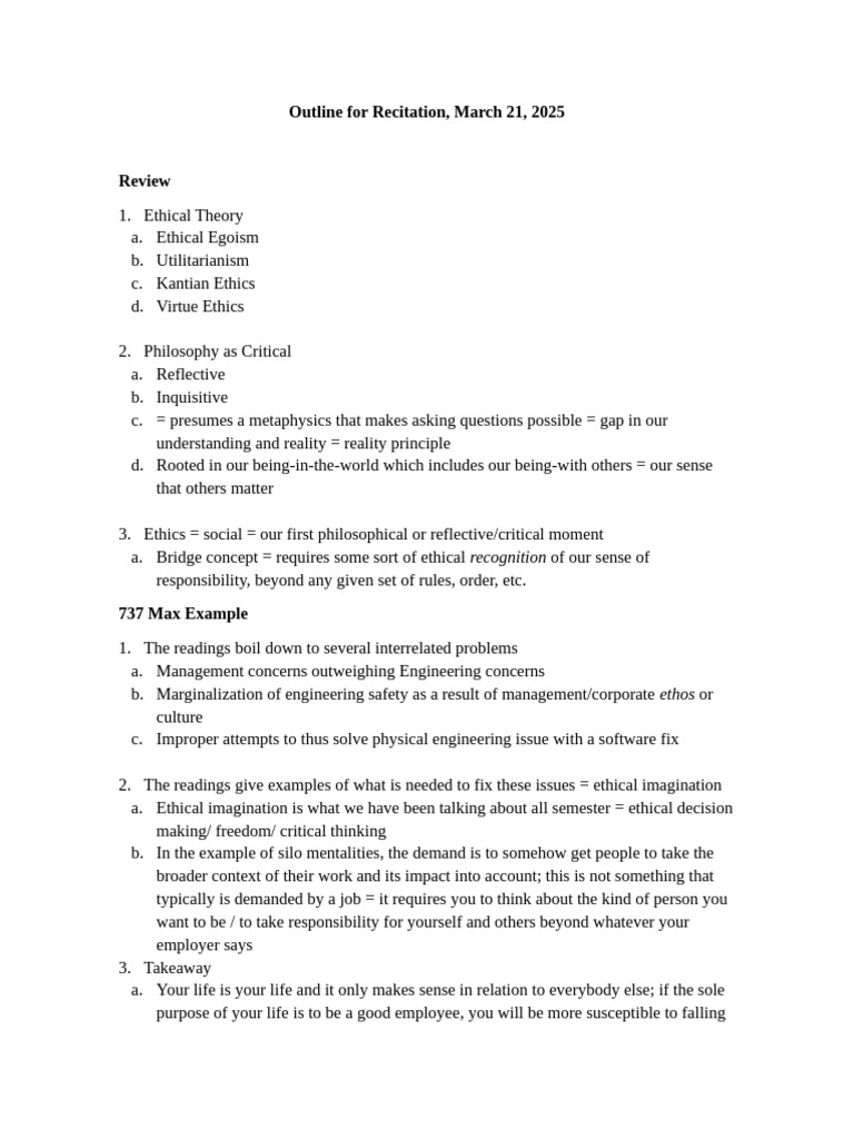 Outline For Recitation | PDF